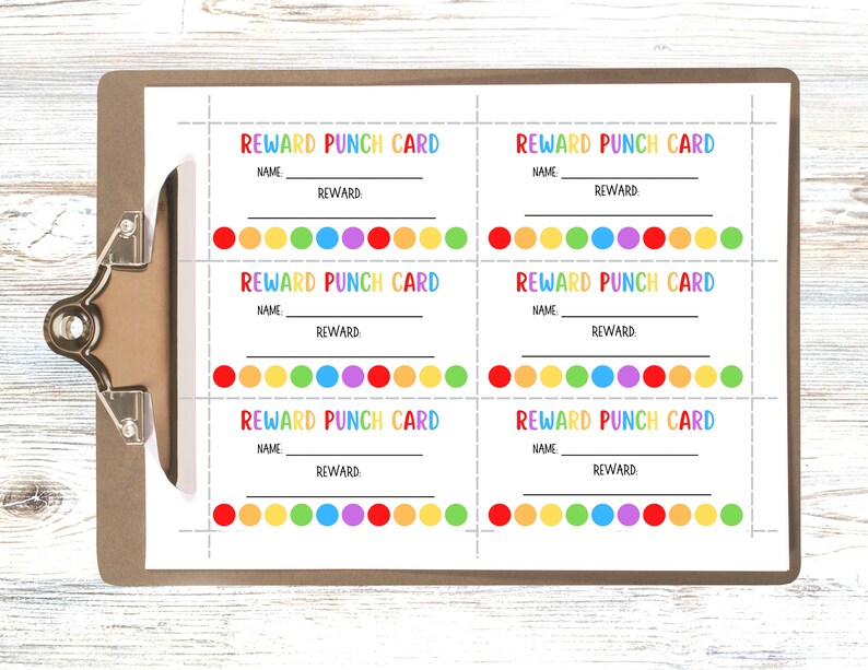 Rainbow Punch Cards Printable, Loyalty Card, Reward Sticker Chart ...