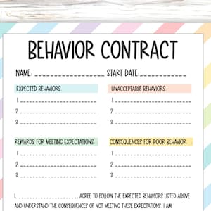Behavior Contract Printable Actions and Consequences Agreement Form ...