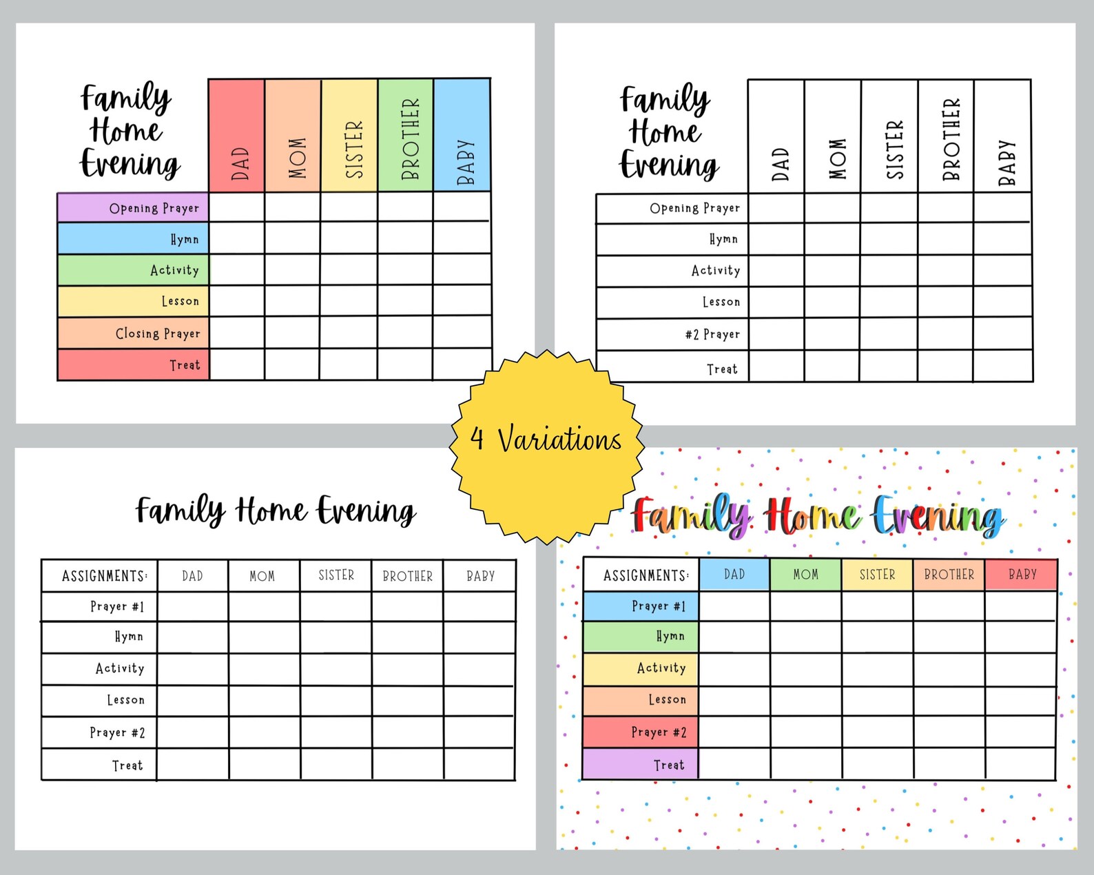 Printable Family Home Evening Chart Editable FHE Chart Assignments for ...