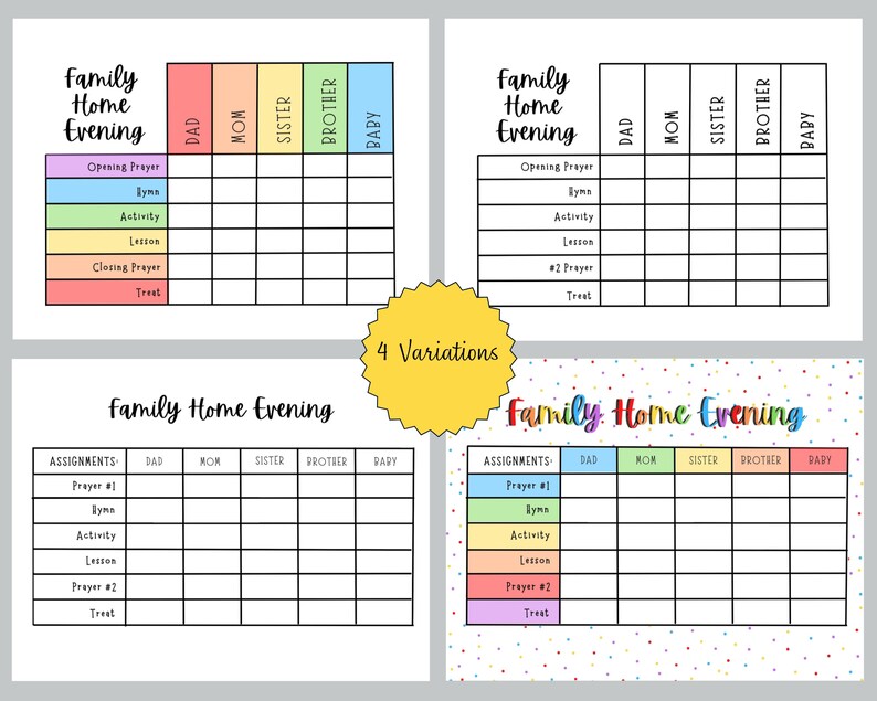 Printable Family Home Evening Chart Editable FHE Chart Assignments for ...