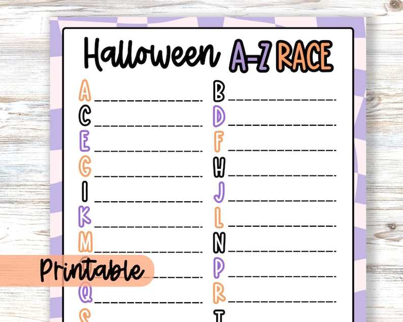 Halloween A-Z Race Game, Printable Activity for Kids, Cognitive Word ...