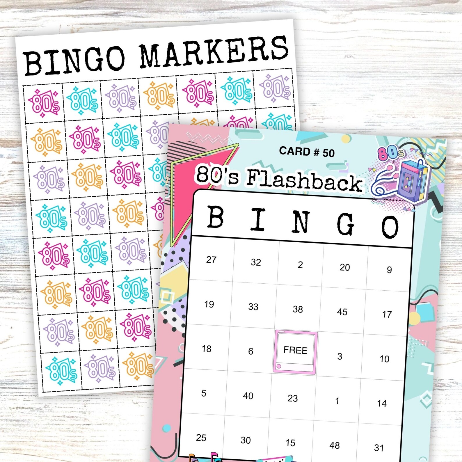 80's Flashback Bingo, Include Number Calling Cards, Bingo Bucks, Markers, and 50 Retro Themed ...
