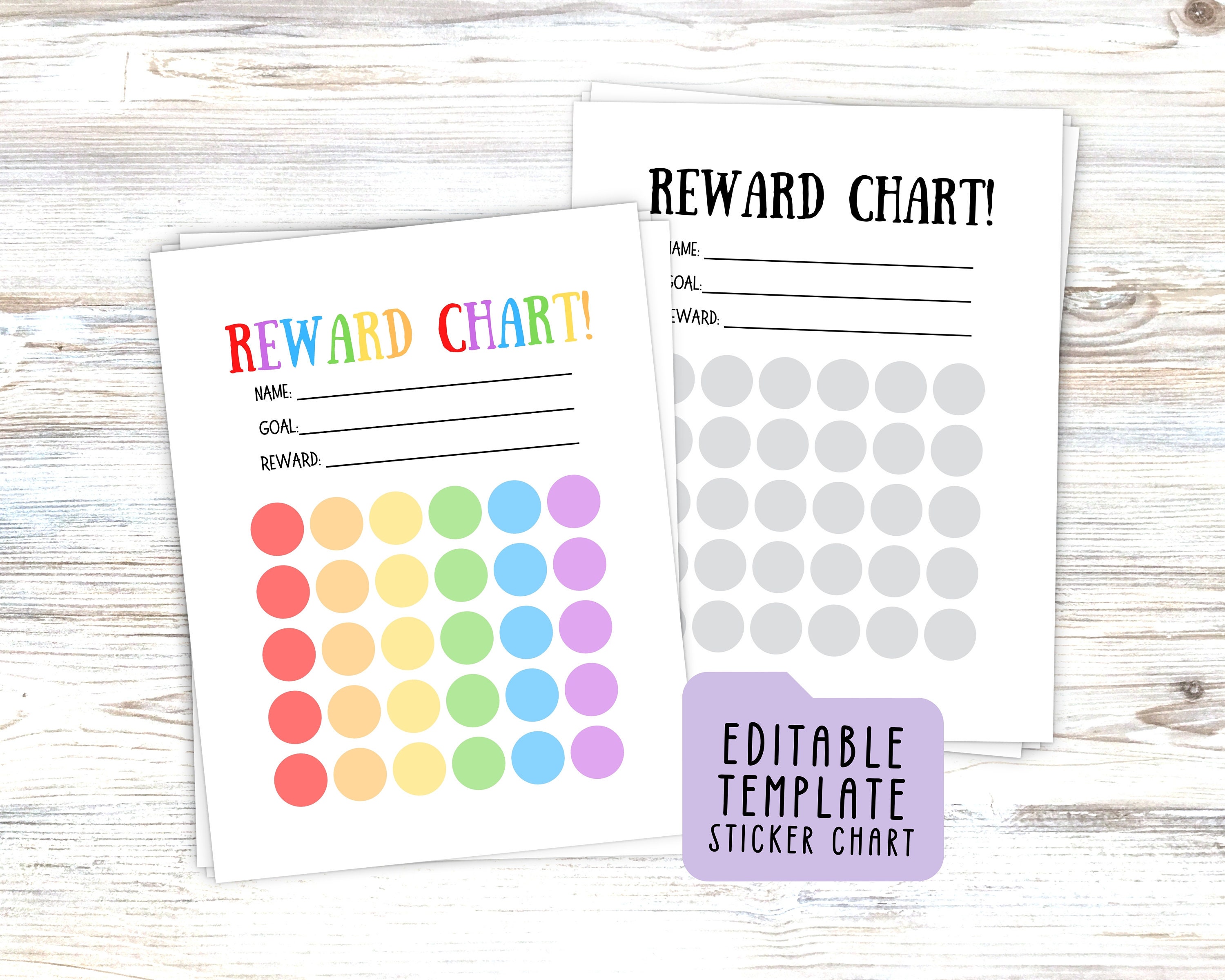 Printable Rainbow Reward Chart for Kid Sticker Chart Positive Behavior ...