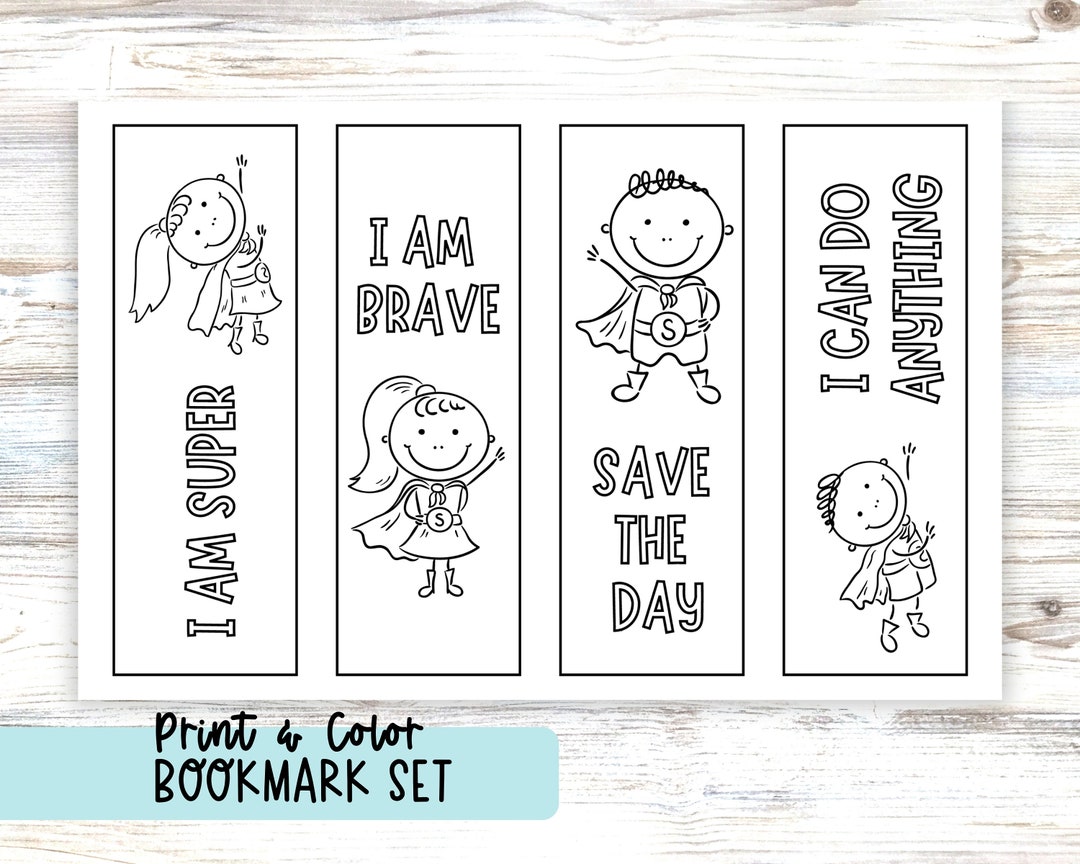 COLORING BOOKMARK SET, Superhero Positive Affirmation Cards, Birthday ...