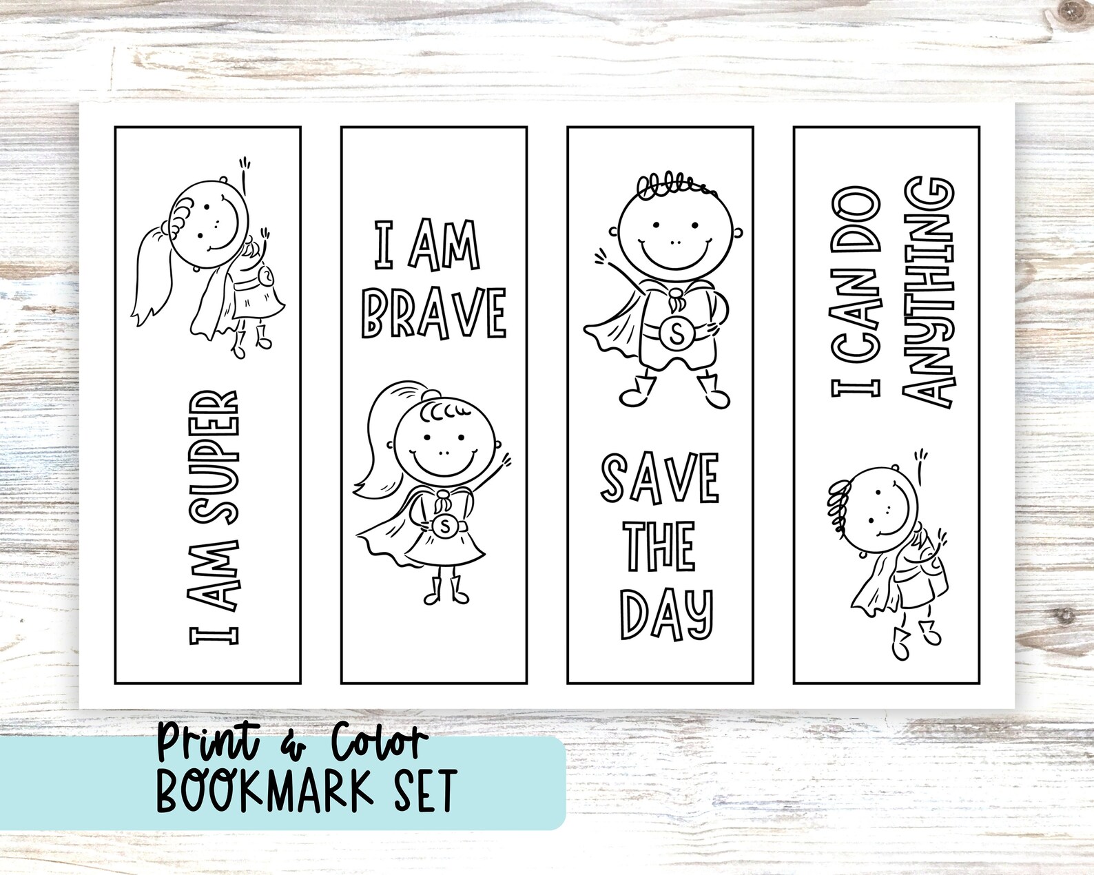 COLORING BOOKMARK SET, Superhero Positive Affirmation Cards, Birthday ...