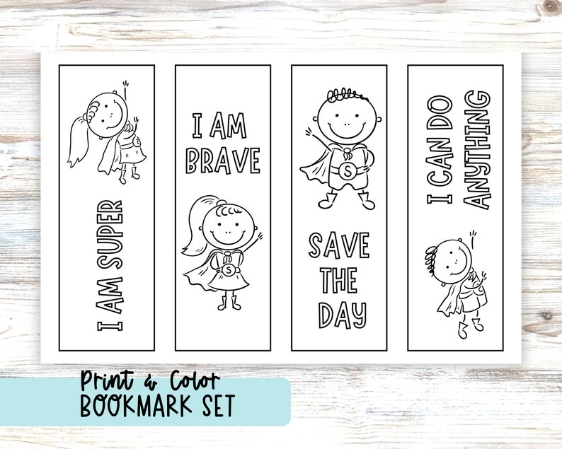 COLORING BOOKMARK SET, Superhero Positive Affirmation Cards, Birthday ...