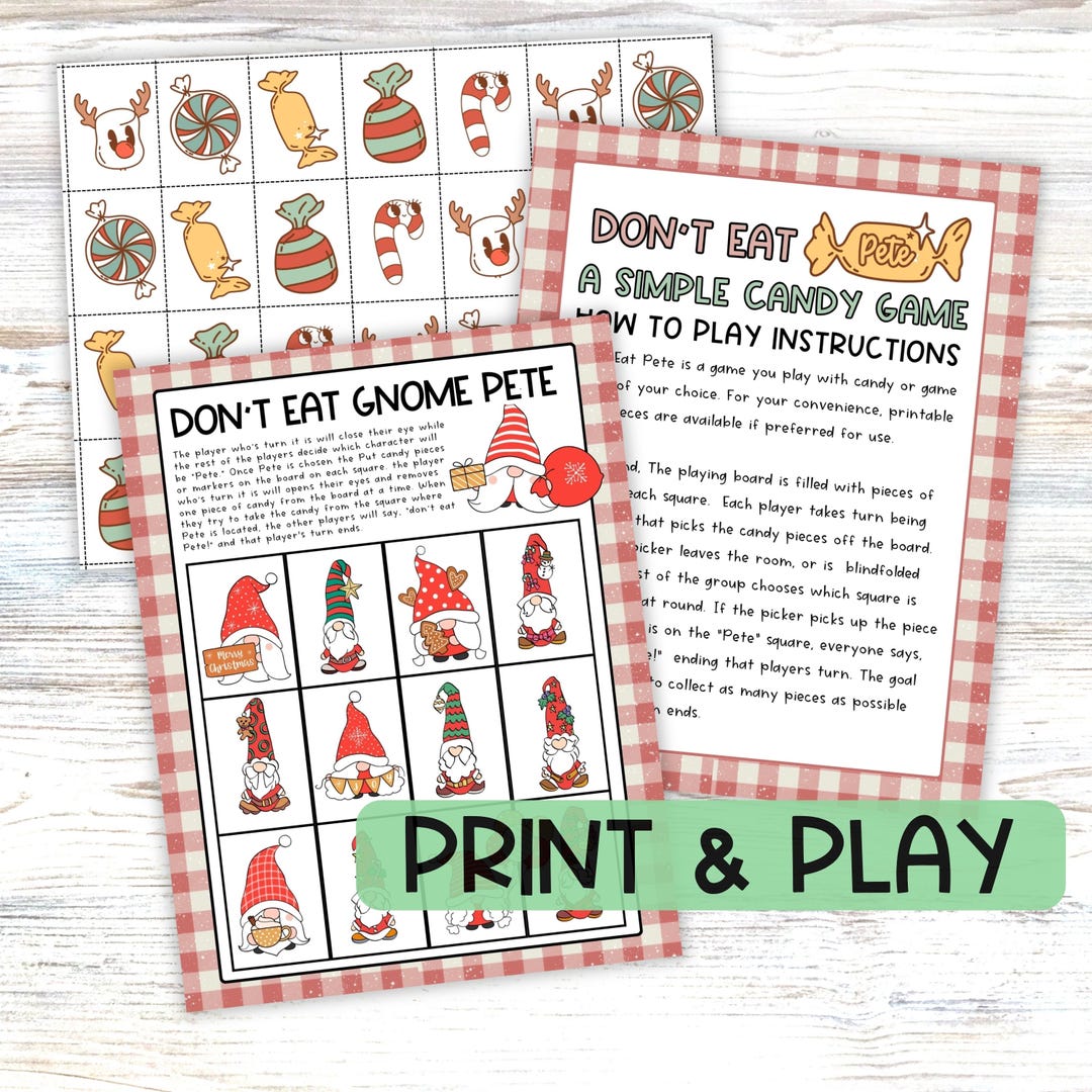 Don't Eat Pete Easy Candy Game for Holiday Parties, Printable Gnome ...