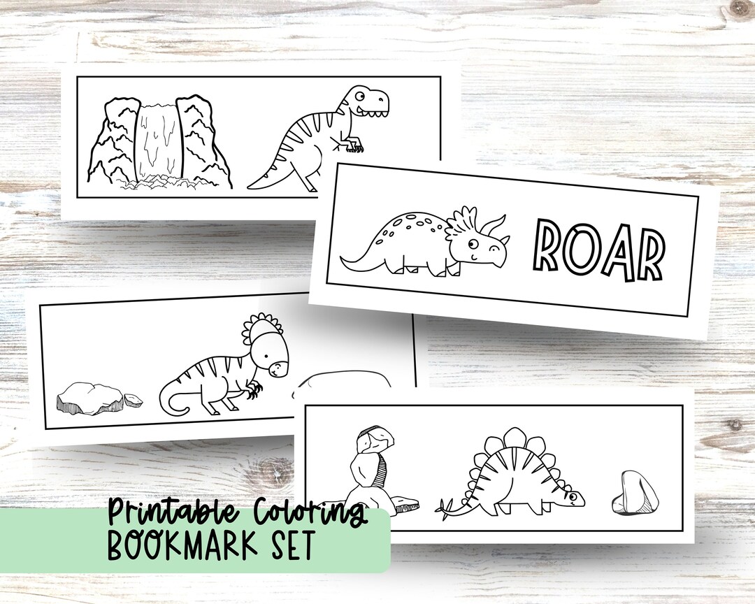Dinosaur Bookmark Set, Printable Coloring Sheet for Kid, Reading ...