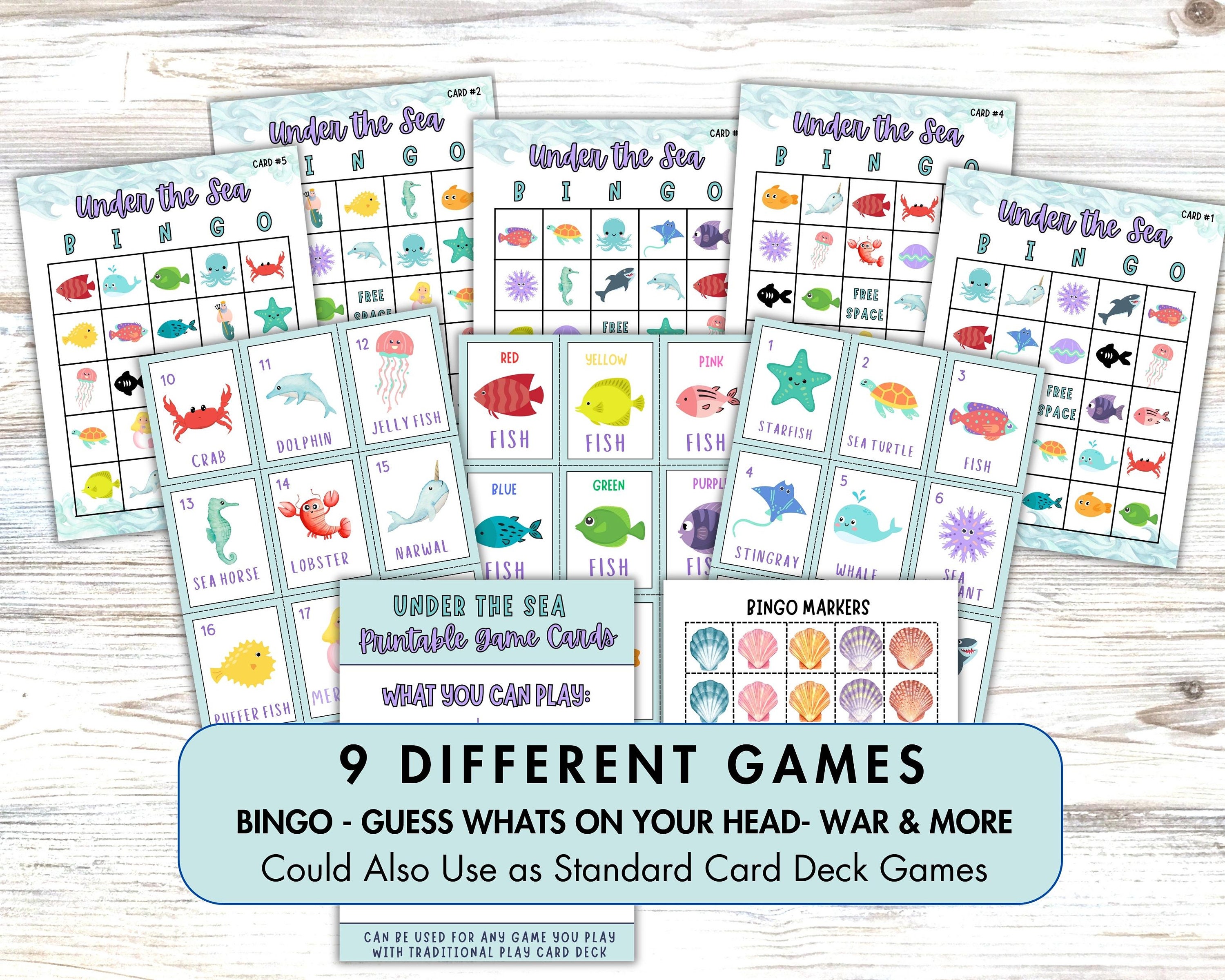 Bingo Game & Playing Card Deck Bundle, Printable Under the Sea ...