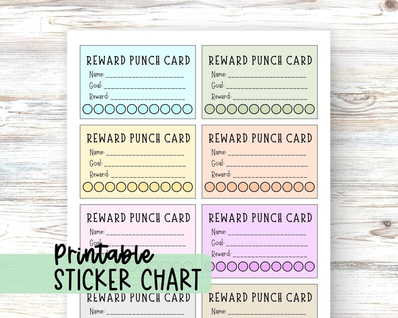Reward Punch Card for Kid Printable Sticker Card for Good Behavior in ...