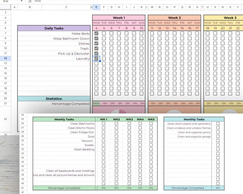 Cleaning Checklist Spreadsheet, Cleaning Schedule Daily Weekly Monthly ...
