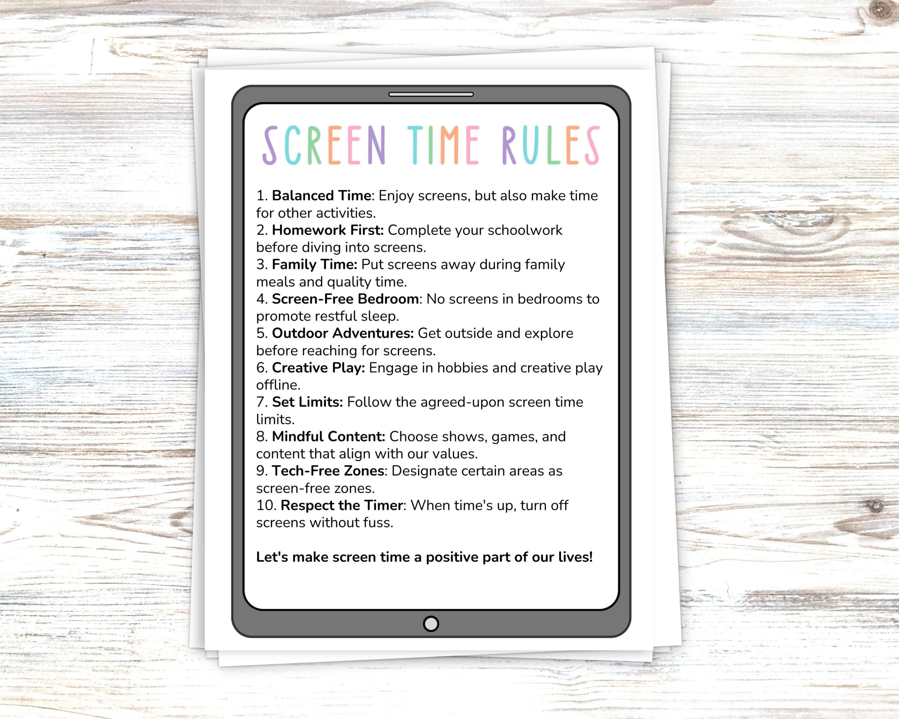 Screen Time Rules Editable Template, Screen Safety Rules Families and ...