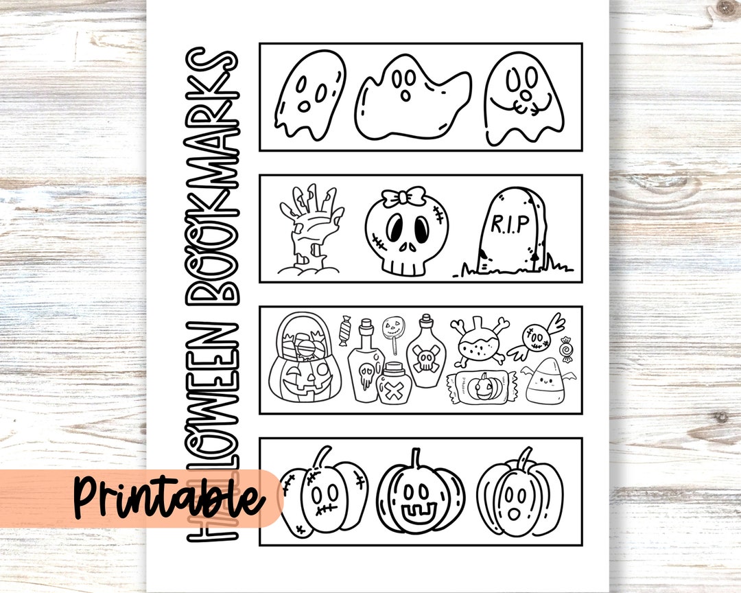 Halloween Bookmark Set, Printable Coloring Page for Kid, DIY Spooky ...