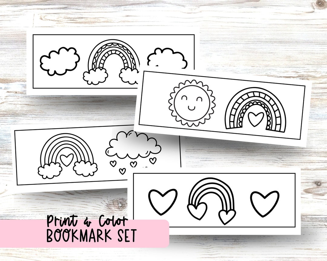 Rainbow Coloring Bookmarks: Hearts & Weather Designs (PDF) - Etsy