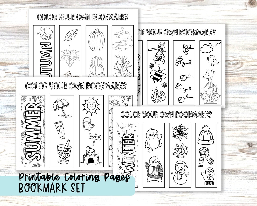 Seasons Bookmark Set, Color Your Own Bookmark, Printable Activity for ...