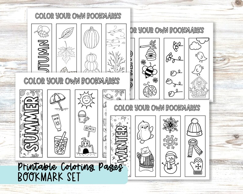 Seasons Bookmark Set, Color Your Own Bookmark, Printable Activity for ...