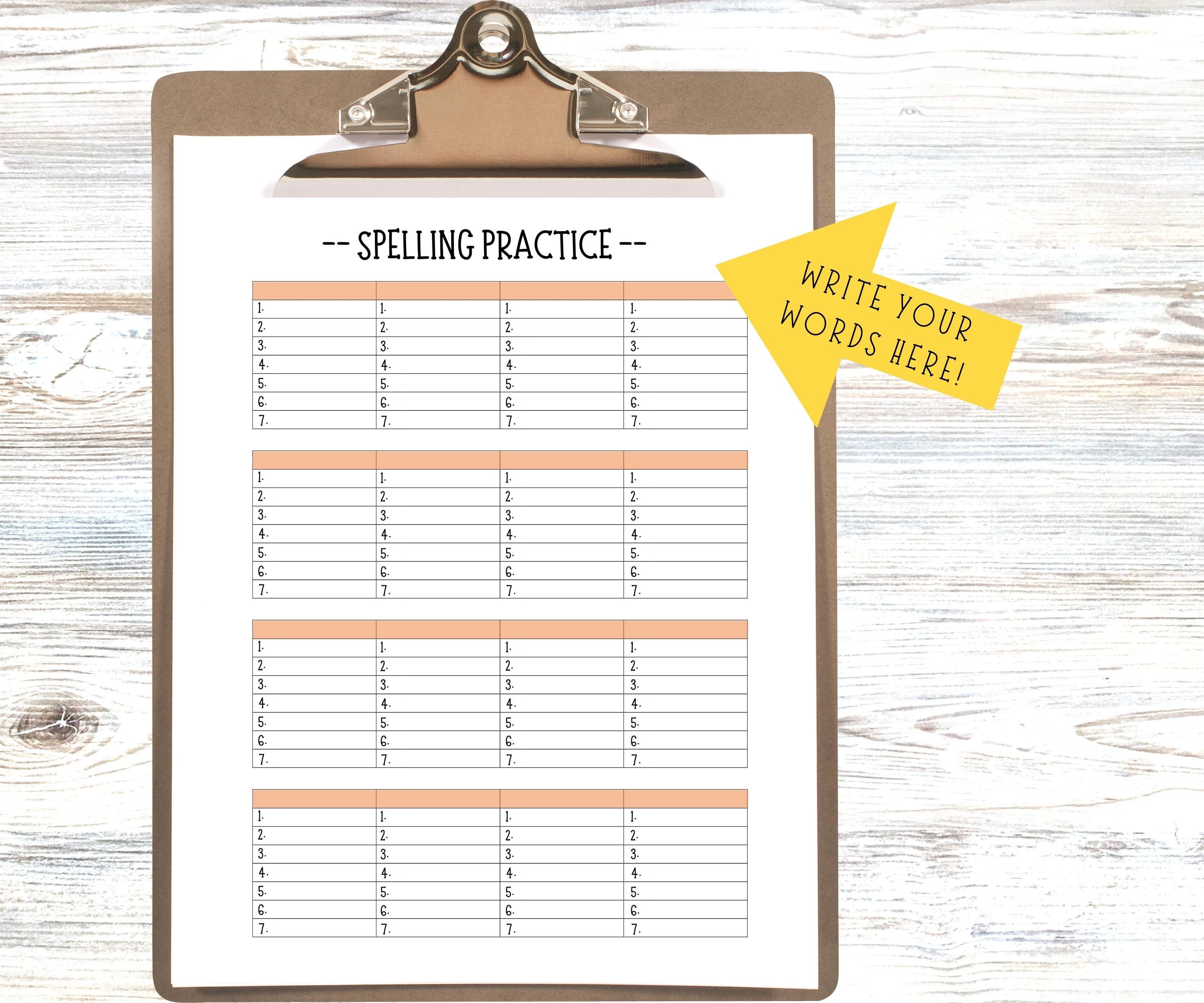 Spelling Practice Worksheet for Homework at Home Practice - Etsy