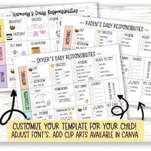 Customizable Daily Responsibility Chart With Pictures After School ...