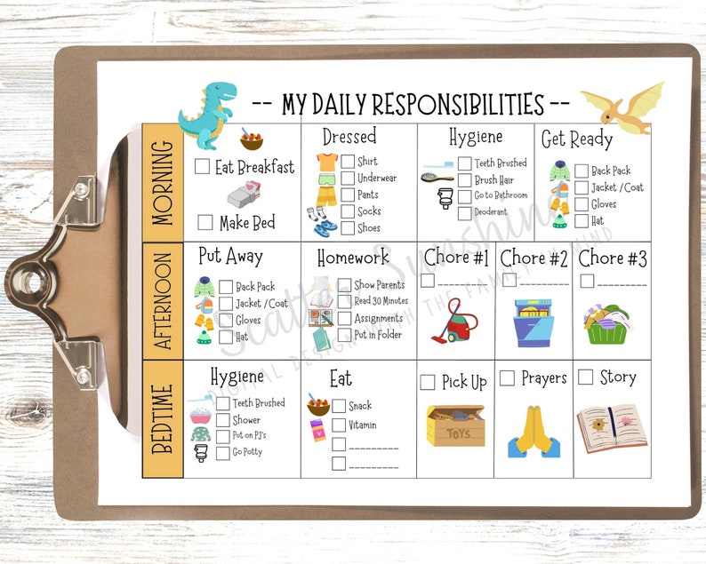 Customizable Daily Responsibility Chart With Pictures After School ...