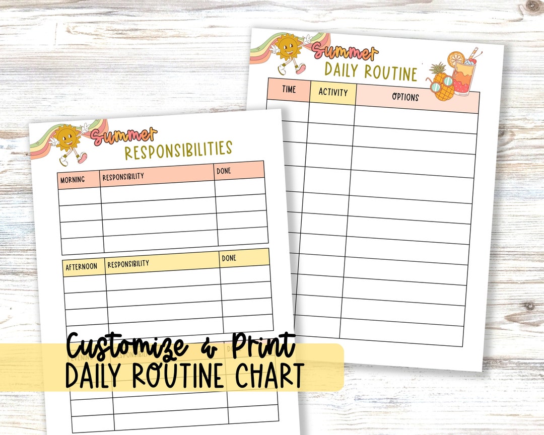 Responsibility Chart for Kids Daily Schedule Editable Template, 4 ...