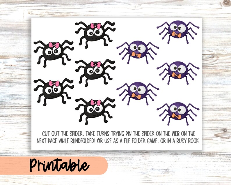 Halloween Party Pin the Tail Game for Kids, Pin Spider on Web ...