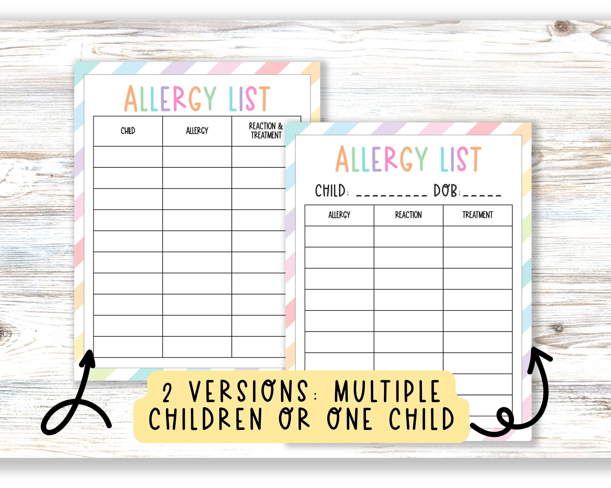Allergy List Printable, Home Day Care or Classroom Emergency ...