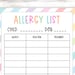 Allergy List Printable, Home Day Care or Classroom Emergency ...