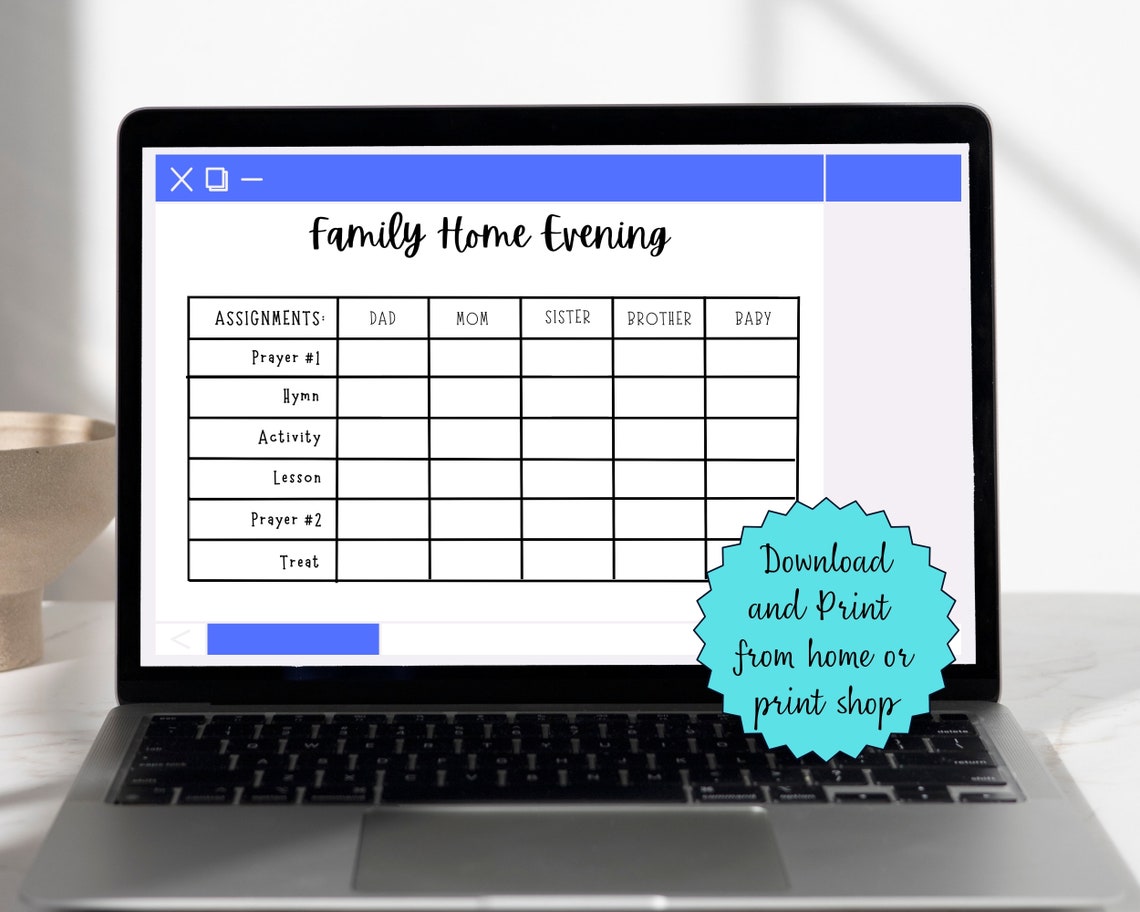 Printable Family Home Evening Chart Participation Assignments Editable ...