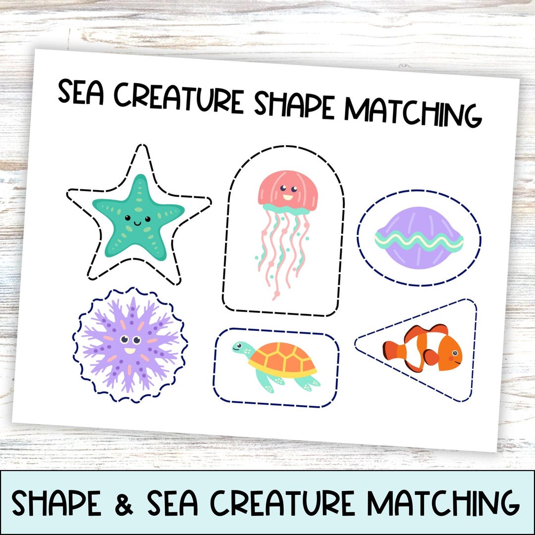 Sea Creatures Shape & Color Matching Game Printable Learning Activity ...