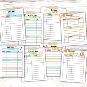 Responsibility Chart for Kids Daily Schedule Editable Template, 4 ...