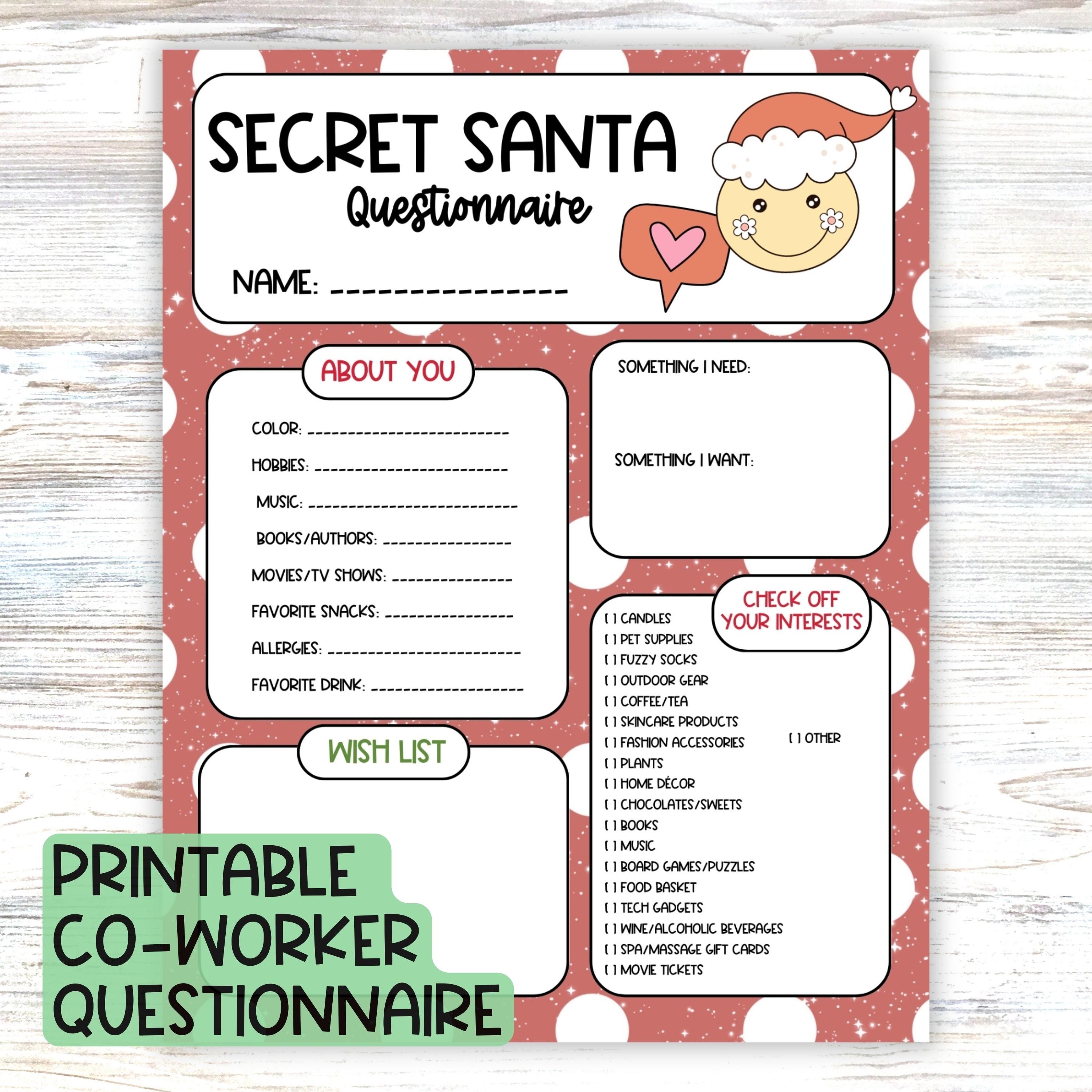 Secret Santa Office Gift Exchange Wants & Needs Wishlist Survey for Co ...