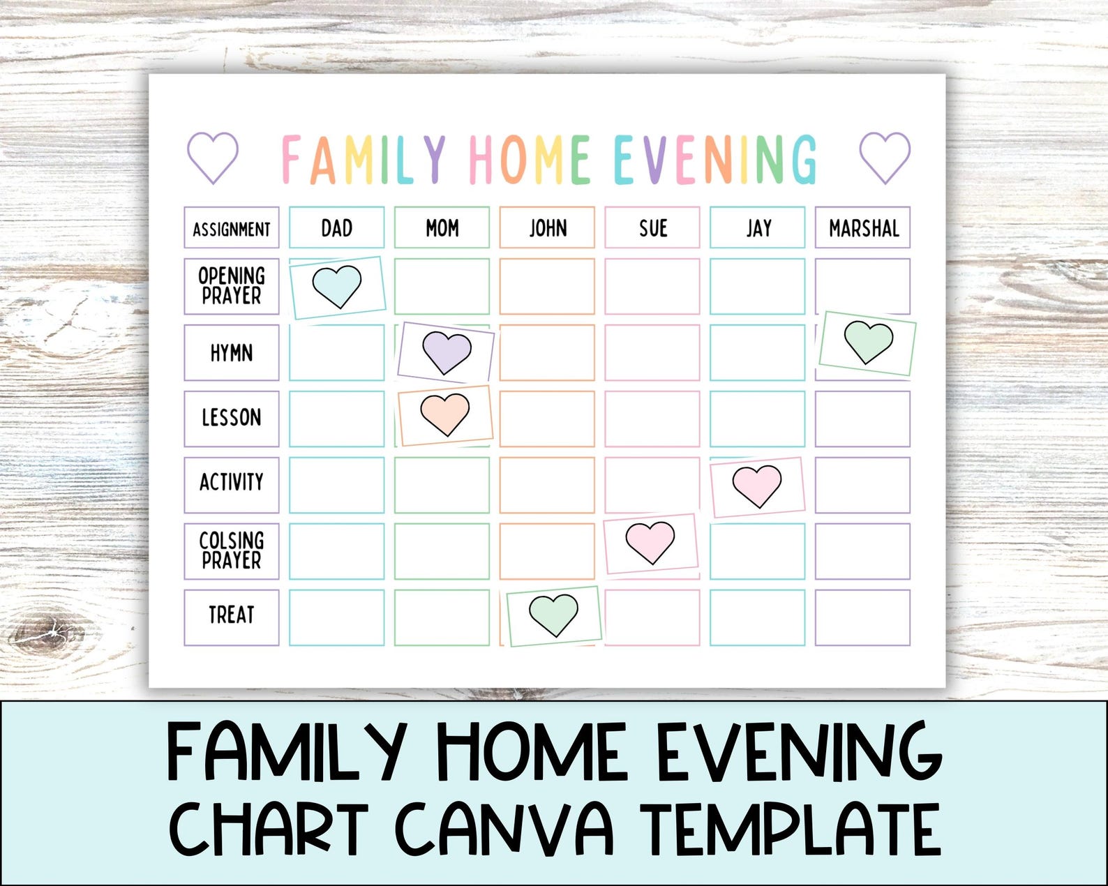 Family Home Evening Chart, Printable FHE Board Assignment for Come ...