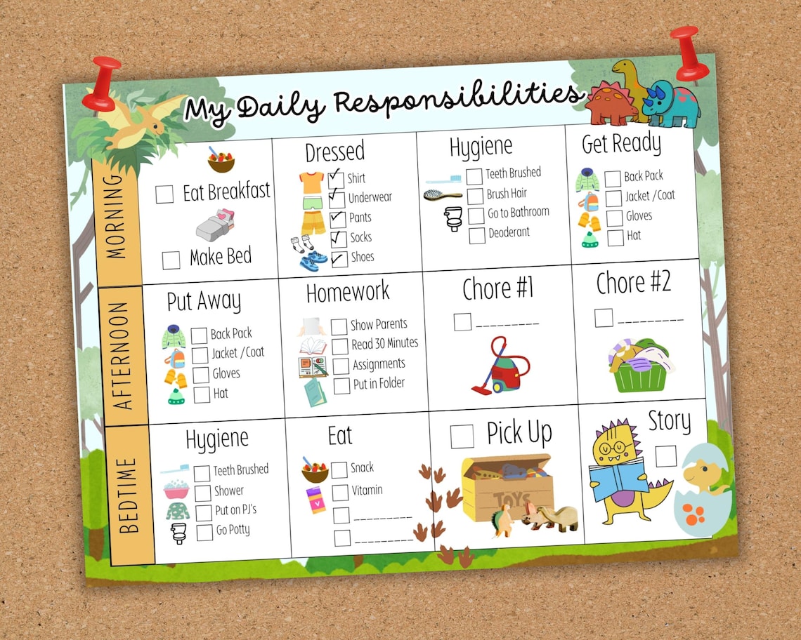 Customizable Daily Responsibility Chart With Pictures After School ...