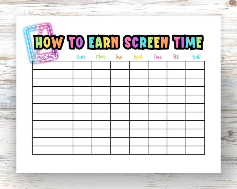 Behavior Checklist Earn Screen Time, Reward Sticker Chart, Weekly ...