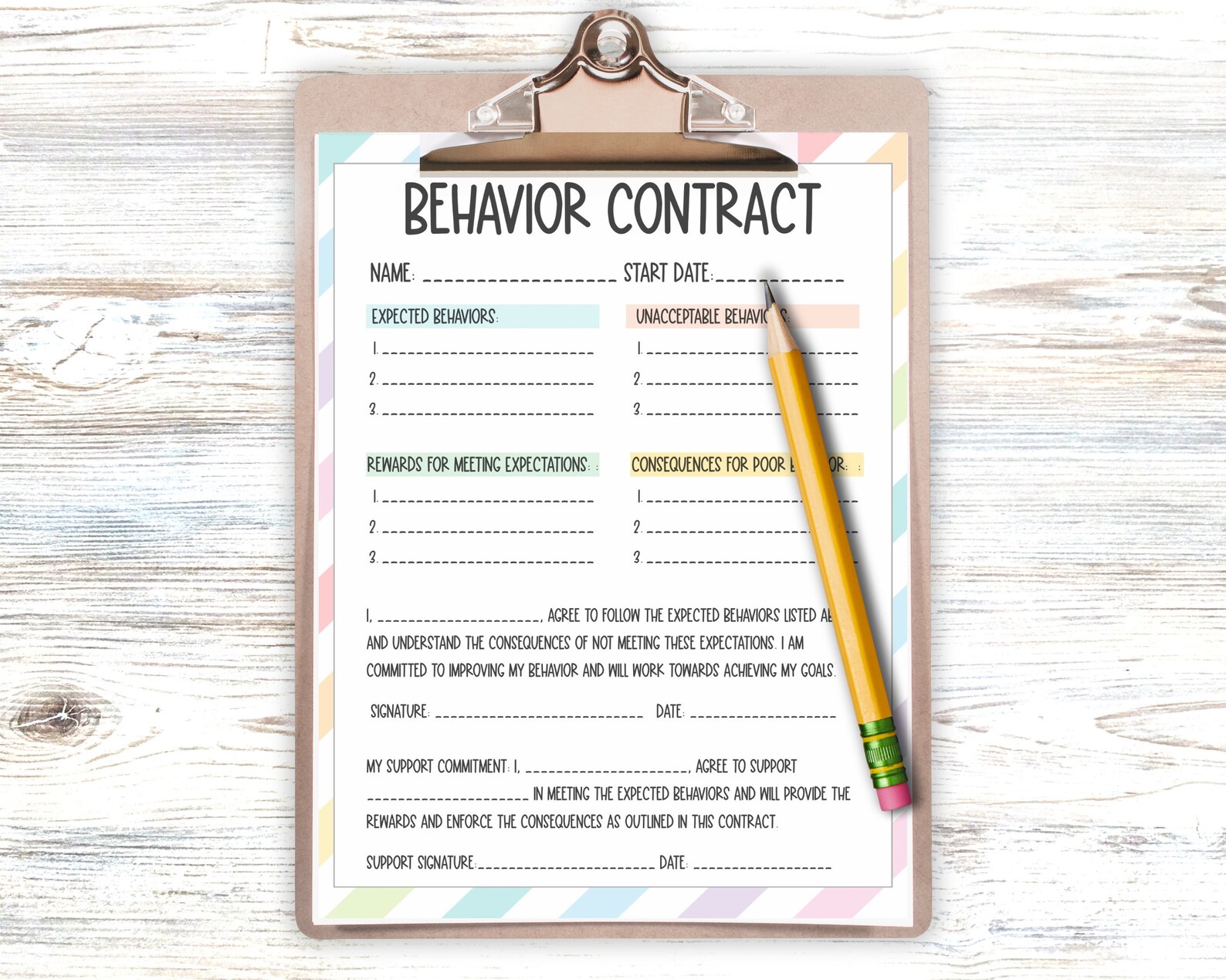 Behavior Contract Printable Actions and Consequences Agreement Form ...
