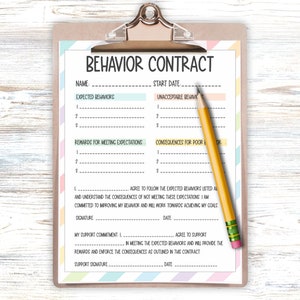 Behavior Contract Printable Actions and Consequences Agreement Form ...