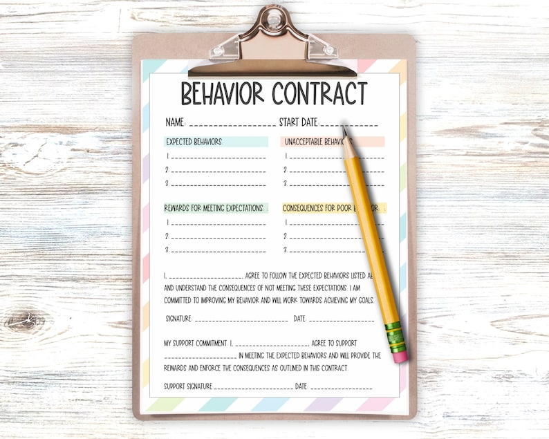 Behavior Contract Printable Actions and Consequences Agreement Form ...