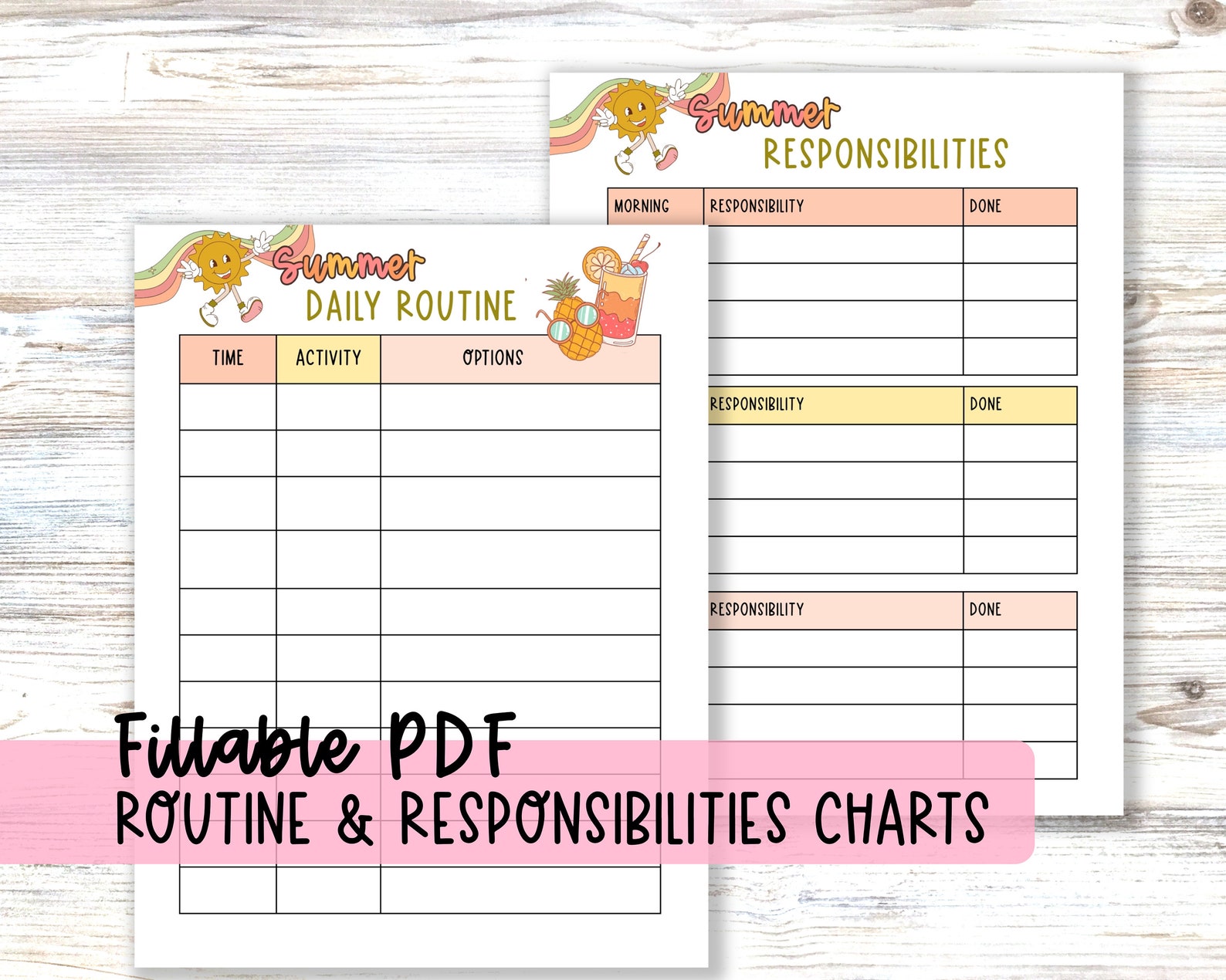 Responsibility Chart for Kids Daily Schedule Editable Template, 4 ...