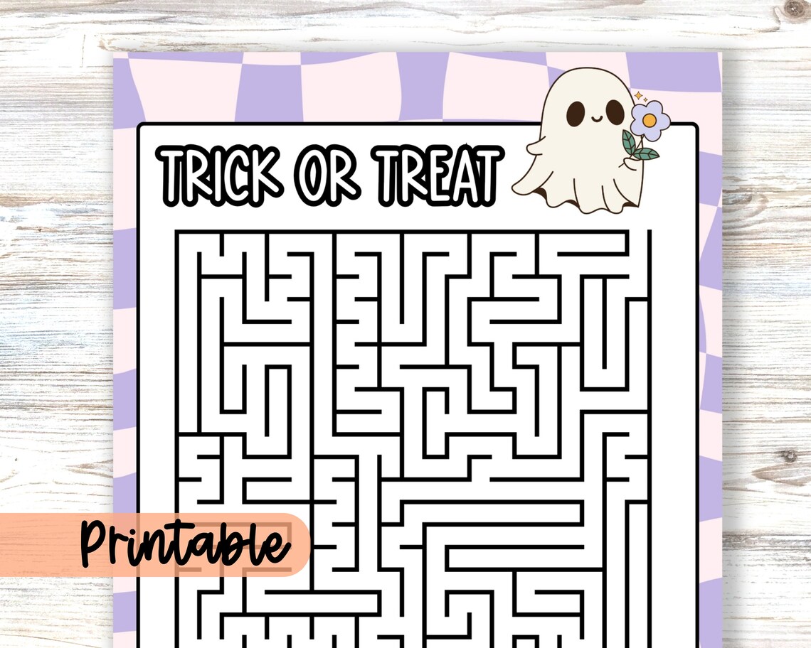 Trick or Treat Ghost Maze, Halloween Printable Activity, Groovy Ghost ...