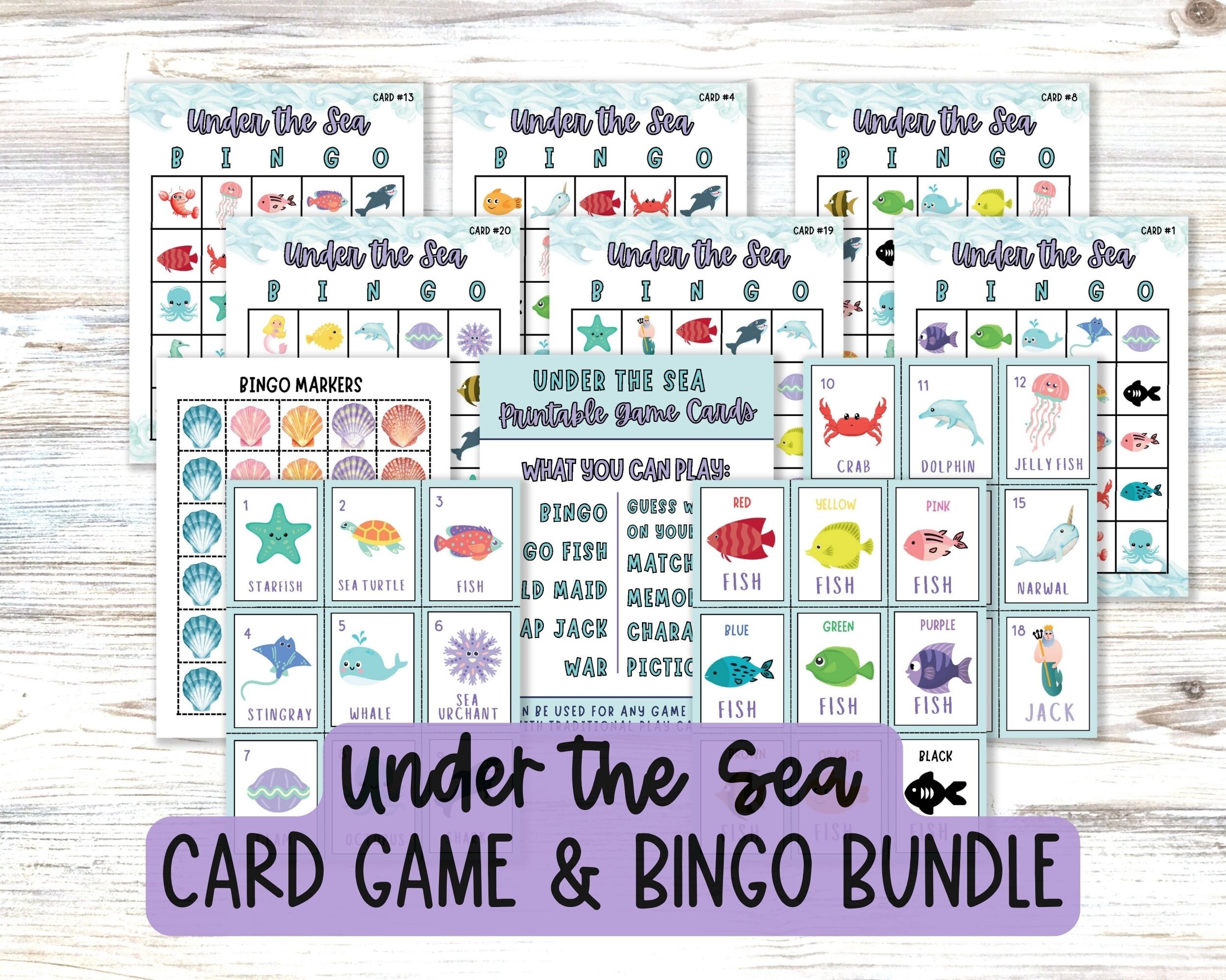 Bingo Game & Playing Card Deck Bundle, Printable Under the Sea ...