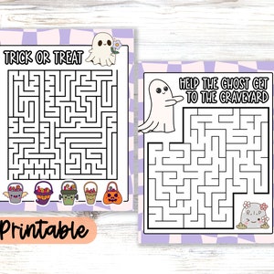Trick or Treat Ghost Maze, Halloween Printable Activity, Groovy Ghost ...
