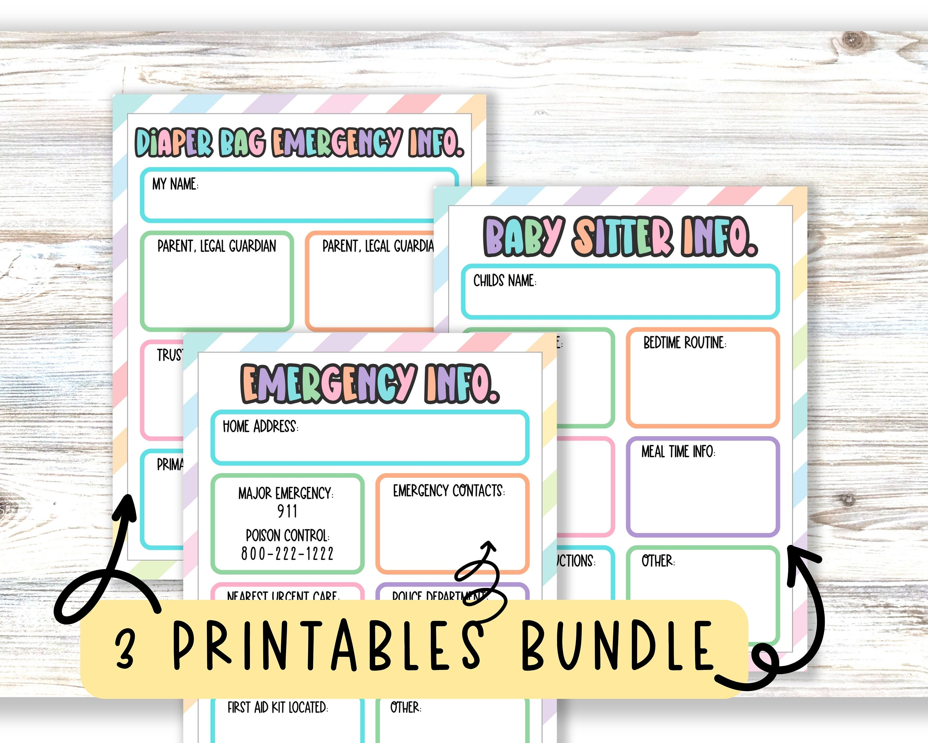 Family Emergency Information Sheet , Baby Sitter Printable, Diaper Bag ...