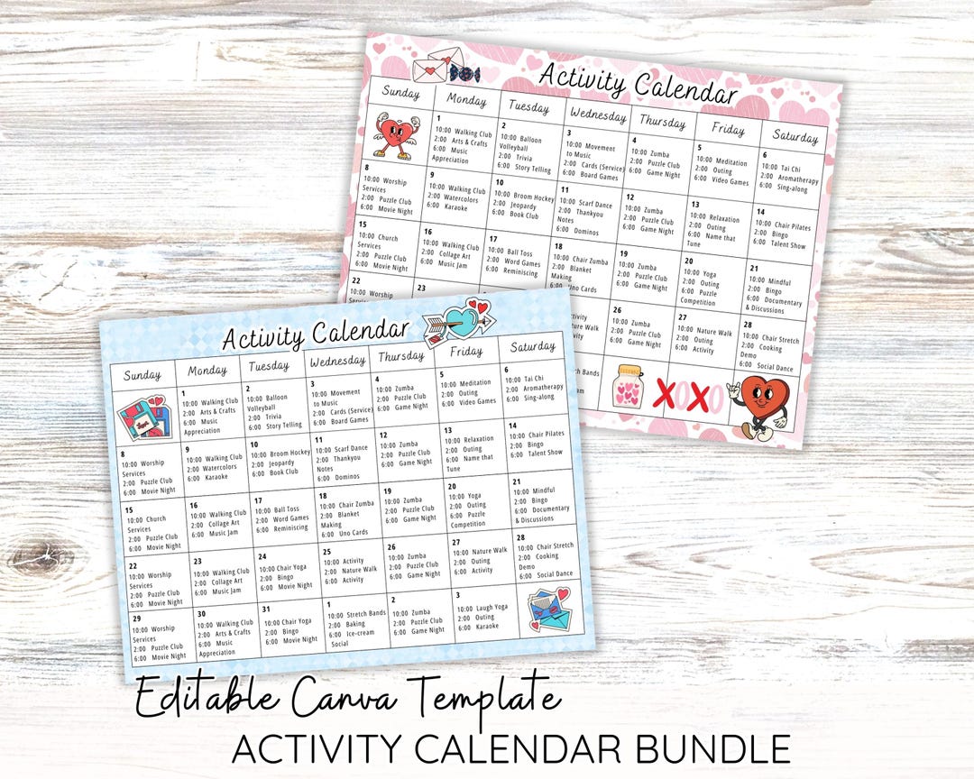 Activity Calendar Canva Template for Recreation Director, Bulletin ...