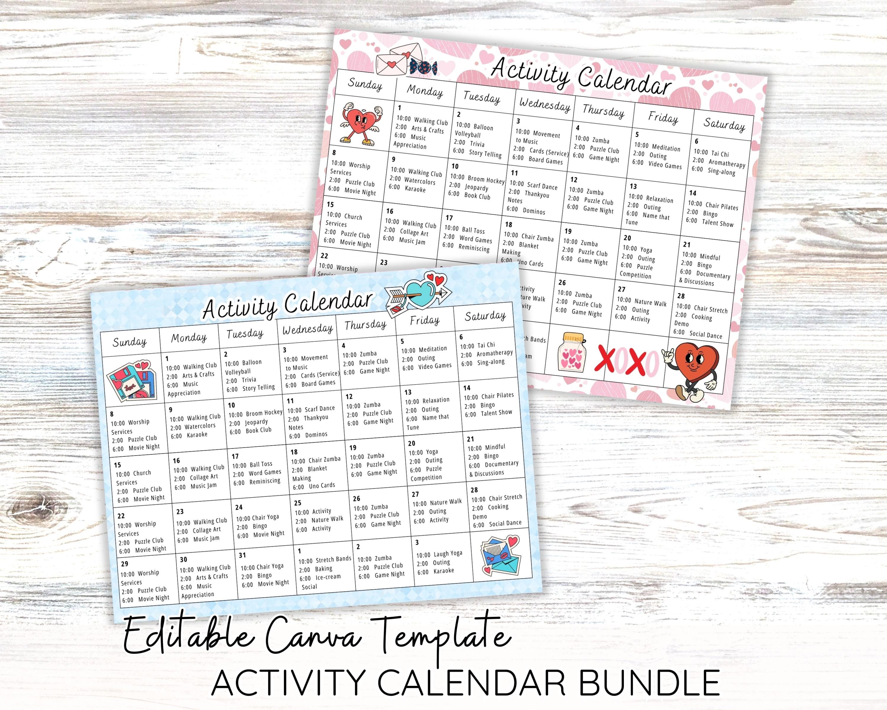 Activity Calendar Canva Template for Recreation Director, Bulletin ...