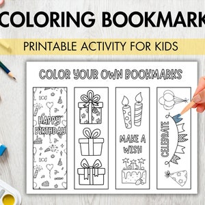 COLORING BOOKMARK SET, Happy Birthday Theme Printable Activity, Kids ...