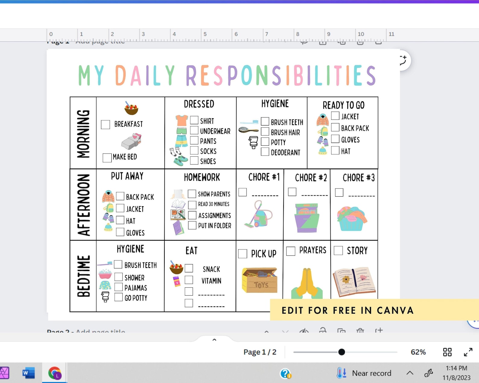 Editable Daily Routine Kids Visual Schedule Morning Schedule Afternoon ...
