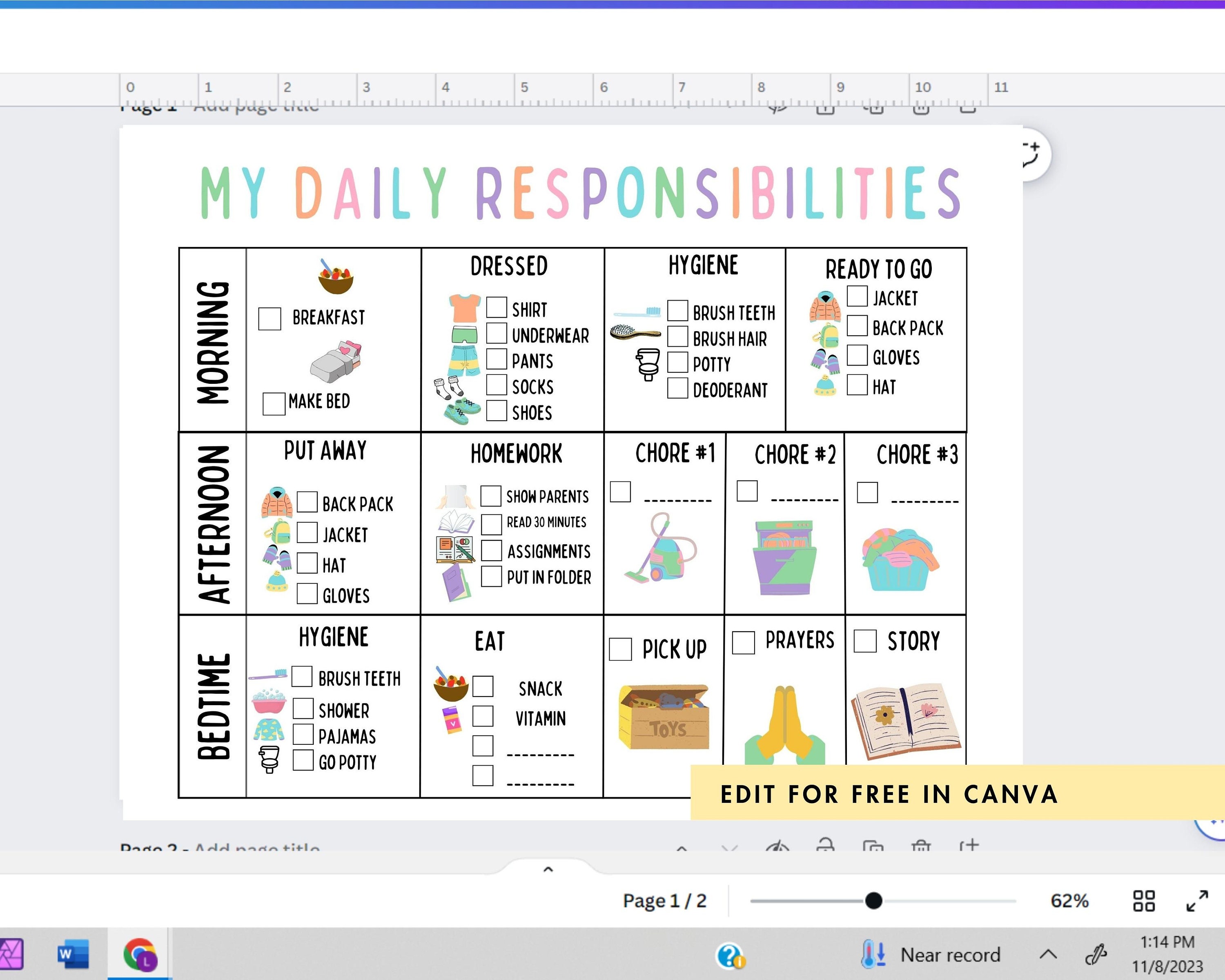 Editable Daily Routine Kids Visual Schedule Morning Schedule Afternoon ...