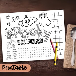 Halloween Activity Placemat Printable, Halloween Coloring Sheet ...
