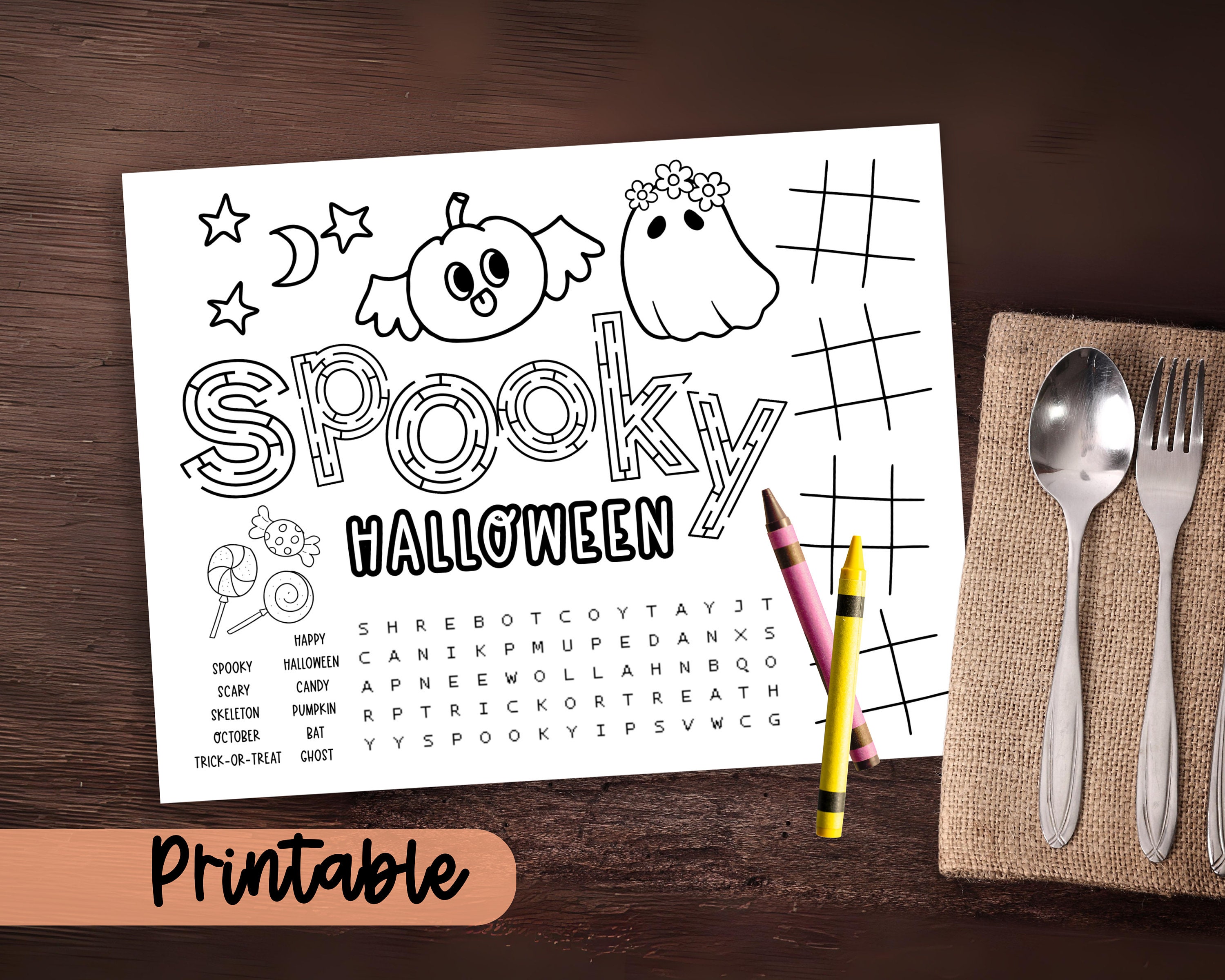Halloween Activity Placemat Printable, Halloween Coloring Sheet ...
