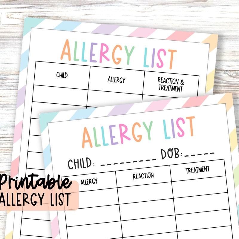 Allergy List Sign - Etsy